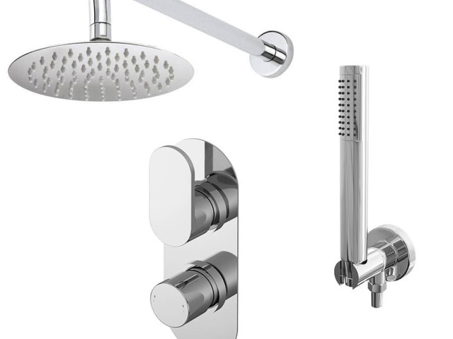 Modern Chrome Concealed Shower Pack Slim Head & Shower Valve with ...